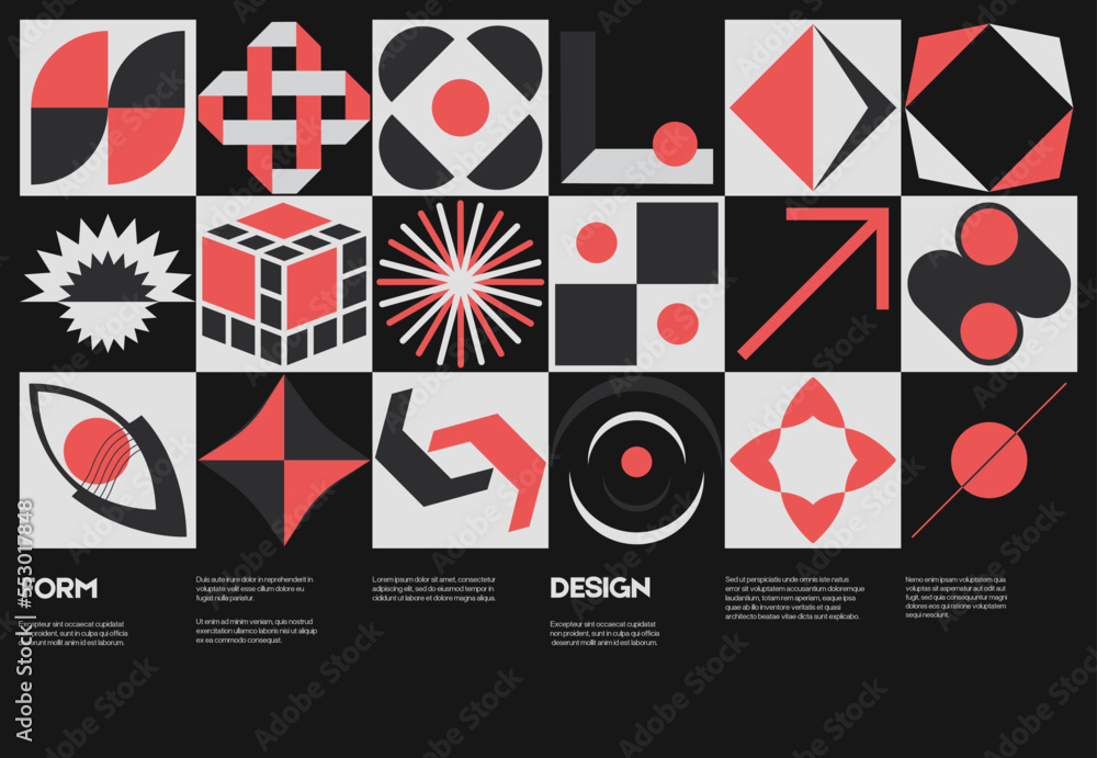 Generative design artwork graphics of computer vector generated shapes ...