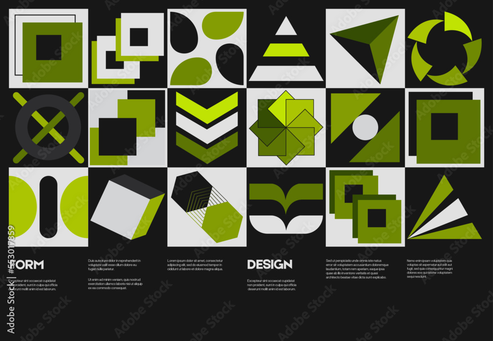 Generative design artwork graphics of computer vector generated shapes ...