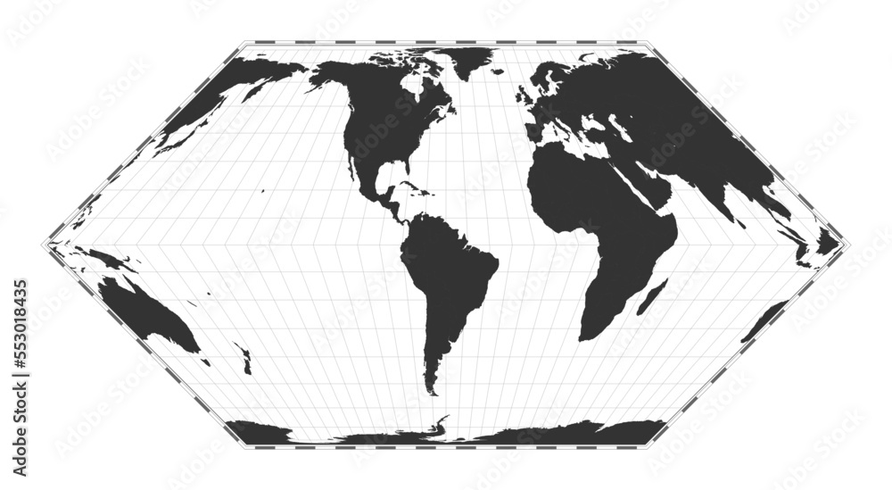 Vector world map. Eckert II projection. Plan world geographical map ...