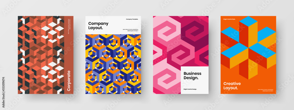 Bright mosaic pattern brochure concept composition. Modern front page ...