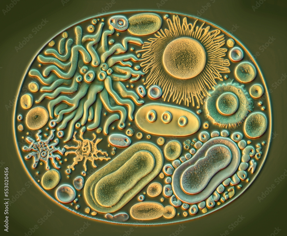 Beautiful microworld, microbes of different shapes, 3D illustration ...