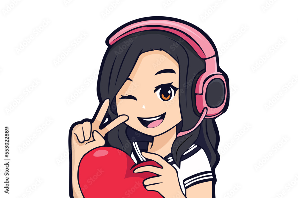 streamer girl cute chibi twitch emotes character vector style cartoon ...