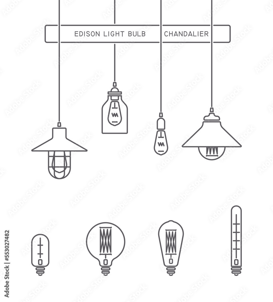 Collection of vintage symbols light bulbs and lamps.Edison light bulbs ...
