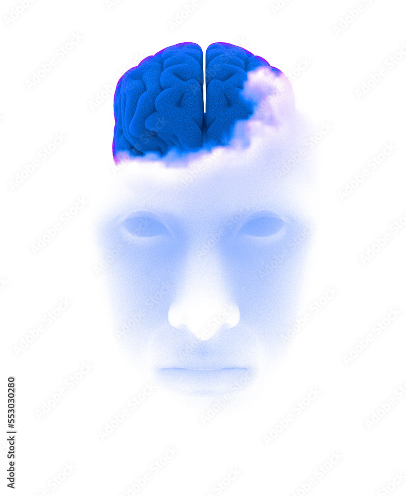 Head in the clouds, cloud effect. A person's face formed by clouds ...