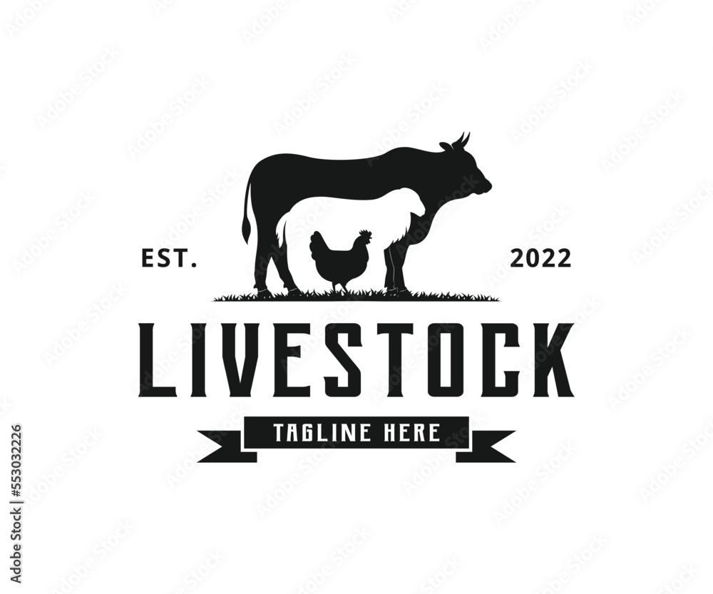 Livestock farm logo design template. Animal farm logo design Stock ...