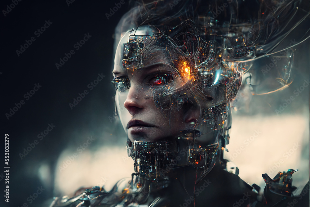 Portrait of a female cyborg robot. Concept for Artififial Intelligence ...