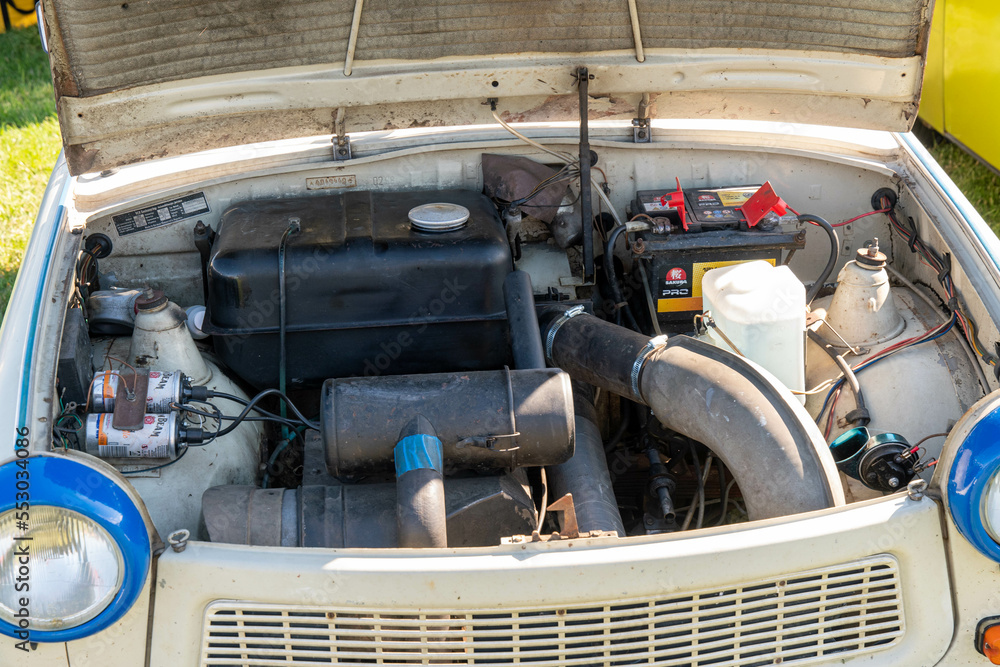 Top view of a Trabant engine a car brand of an East German car brand ...