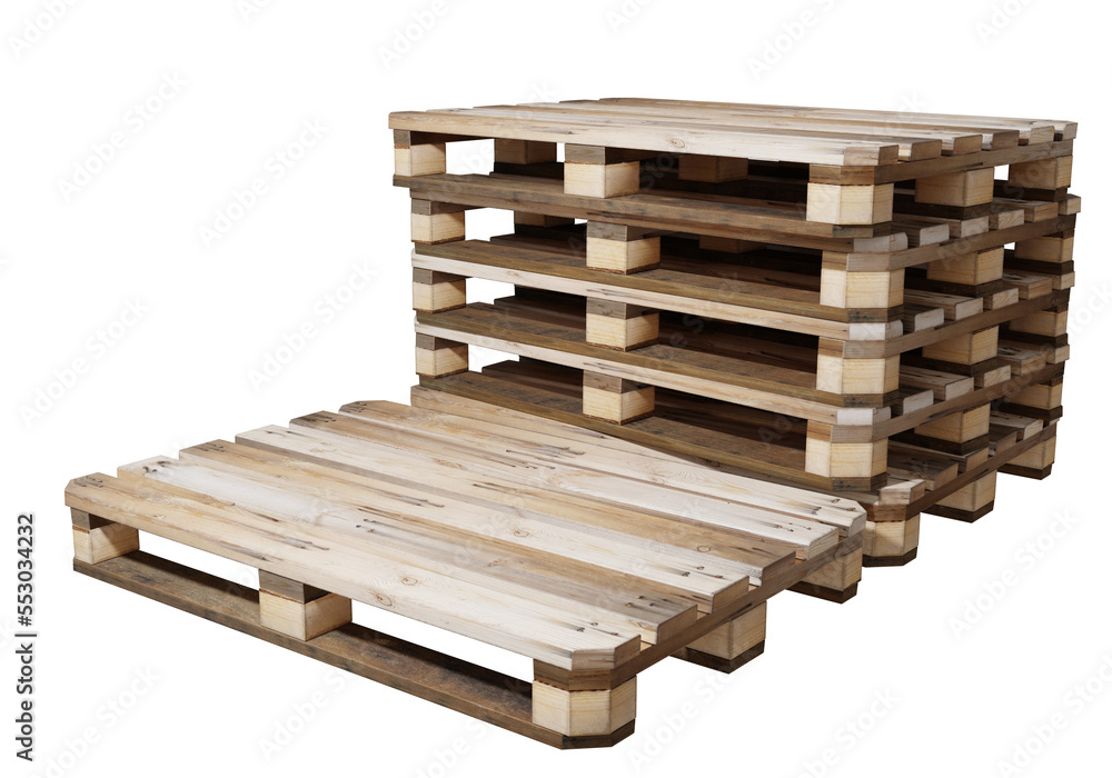 Warehouse pallets. Several wooden pallets for transporting goods ...