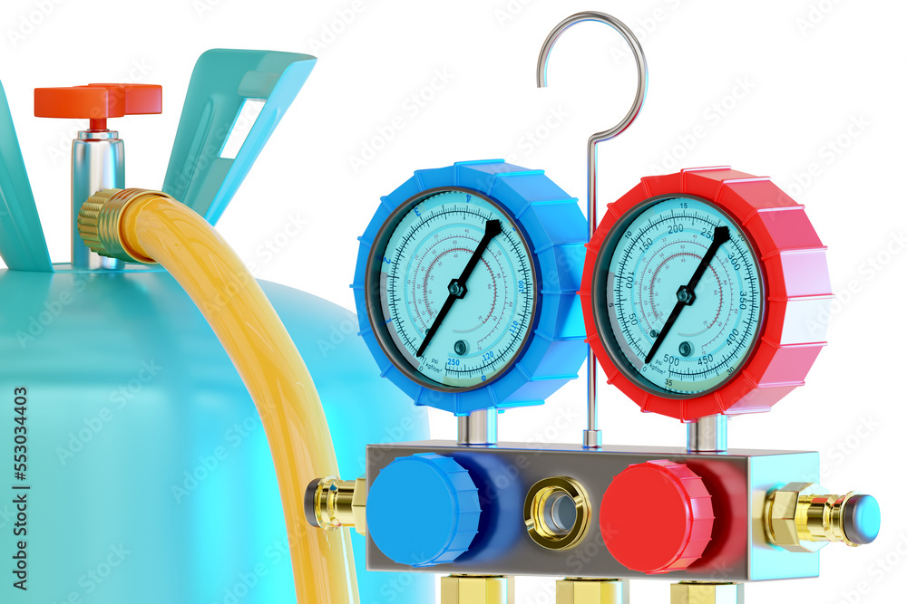 Freon equipment. Sensors near coolant balloon. Conditioner filling ...