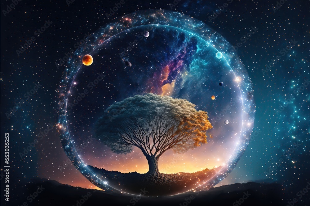 Key visual of colorful tree of life in front of a galaxy Stock ...