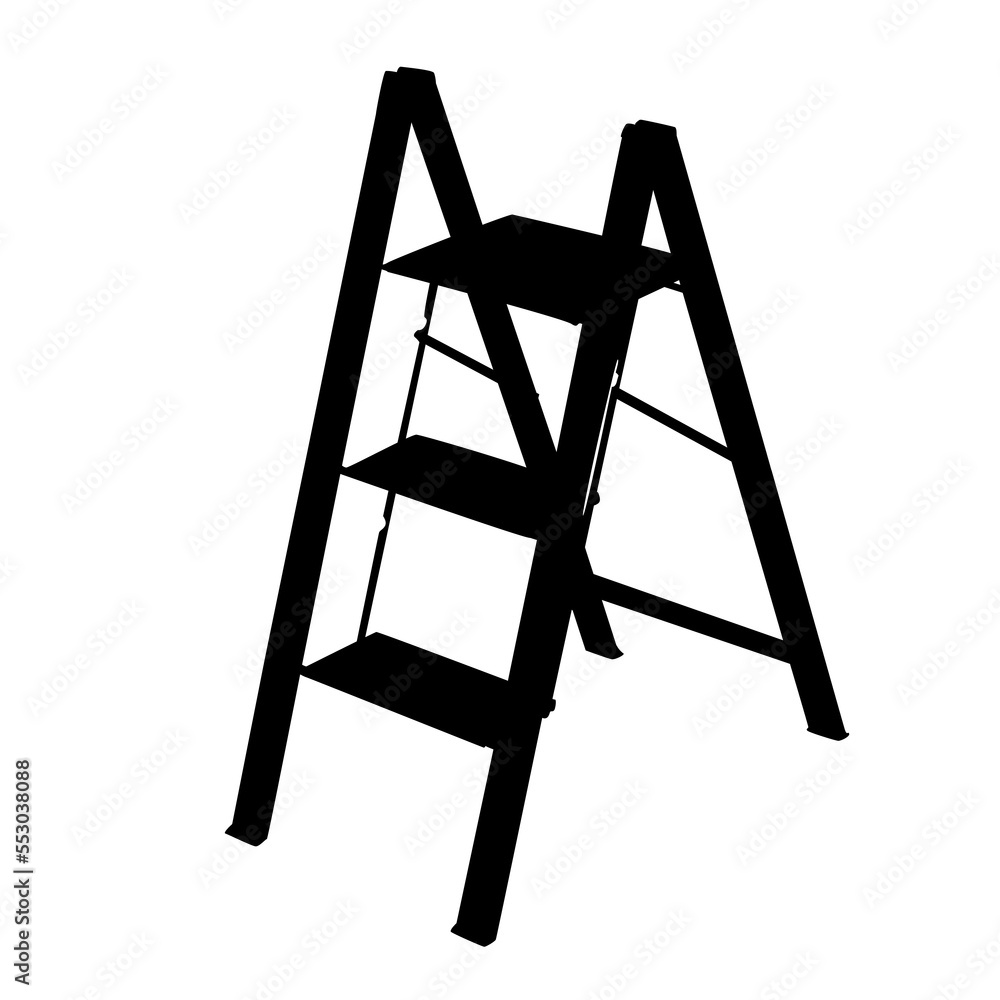 Ladder icon on white background. Aluminium or metal staircase with ...