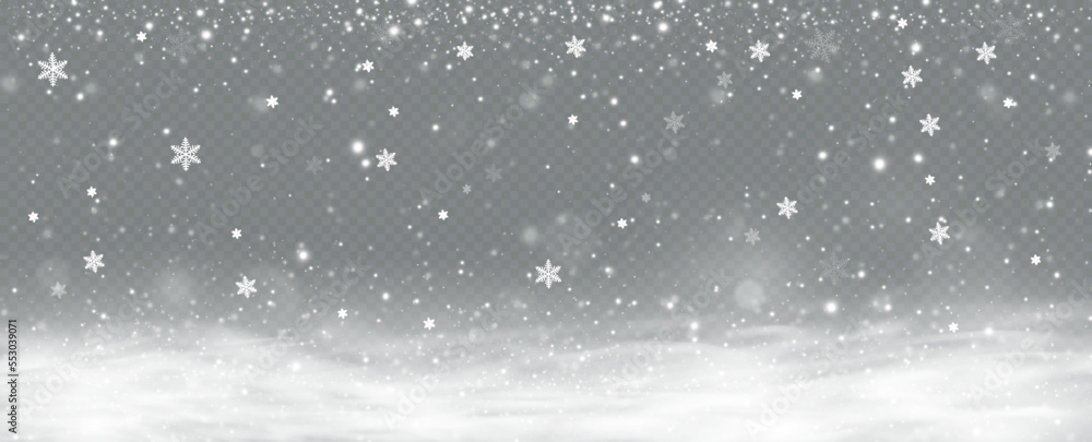 Realistic falling snow.Christmas background.Isolated on transparent ...
