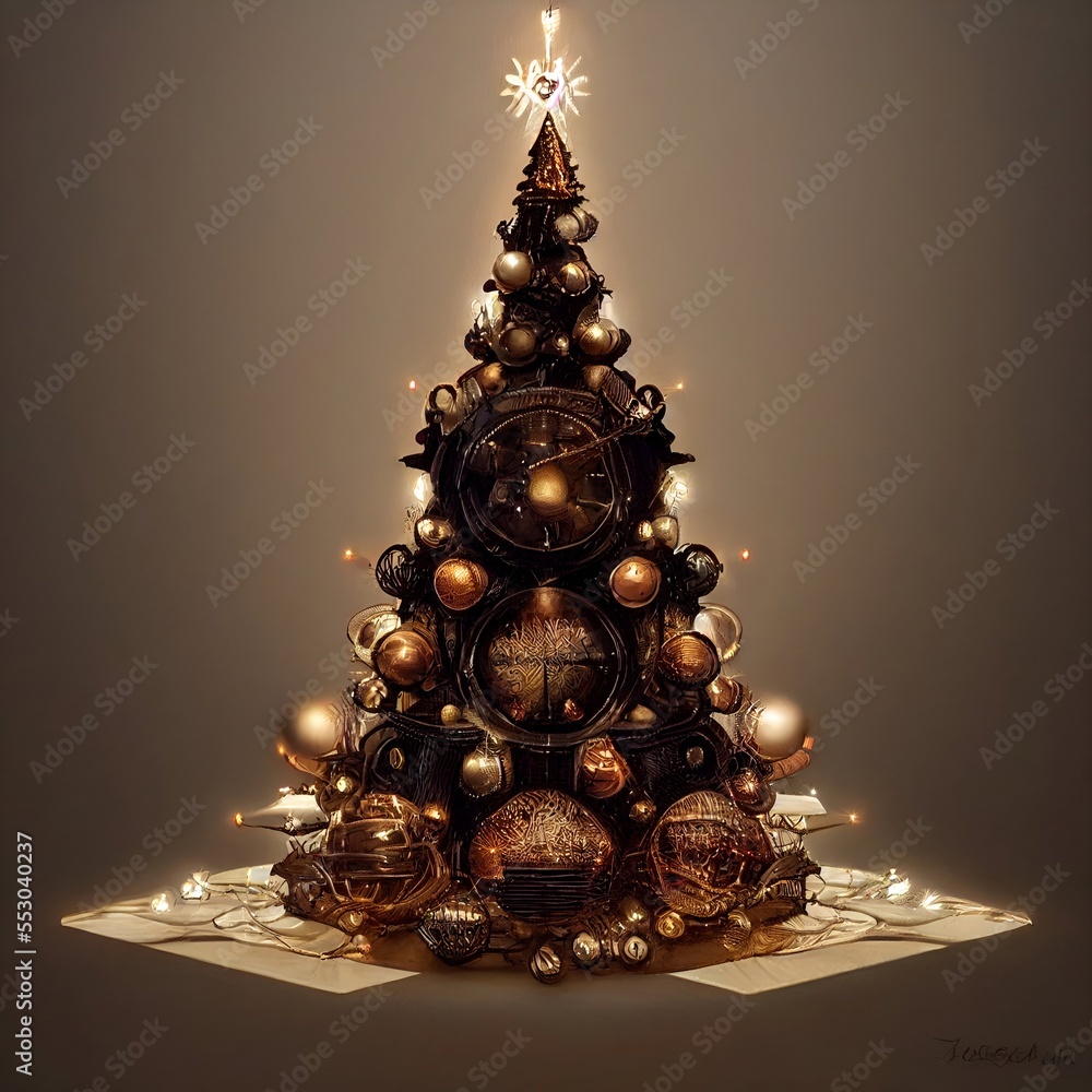 Steampunk Christmas Tree Decorated with Wires, Vacuum Tubes, Clockwork, Cogs, and Gears ...