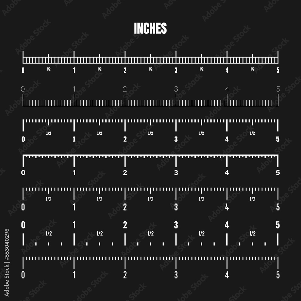 Realistic white inch scale for measuring length or height. Various ...