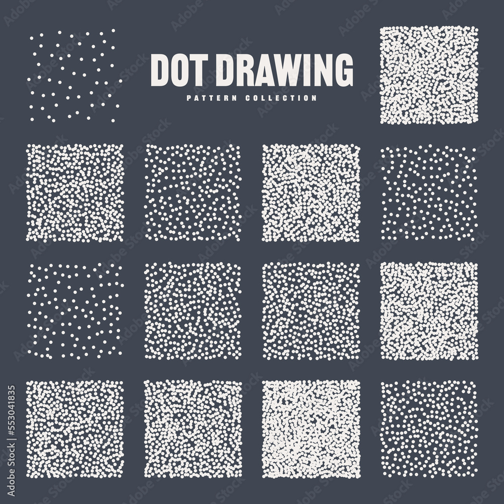 Square shaped dotted objects, stipple elements. Stippling, dotwork ...