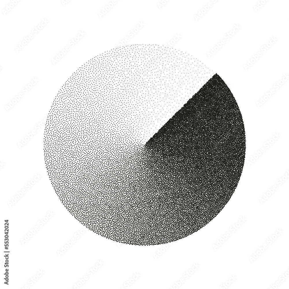 Round shaped dotted object, stipple elements. Fading gradient ...