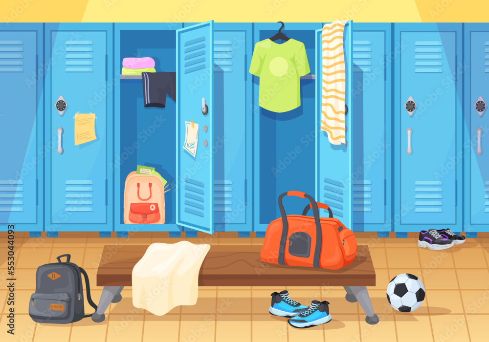 School changing room. University locker gym rooms, dressing storage ...