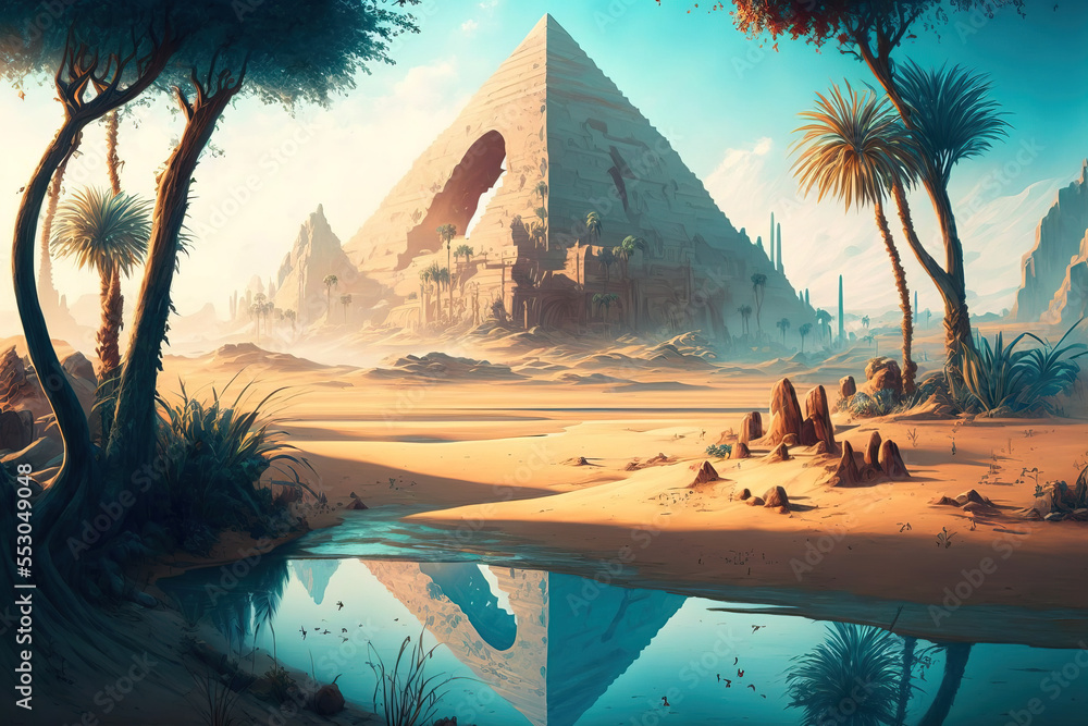 Desert with the mysterious pyramids of ancient Egypt. Fantasy desert ...