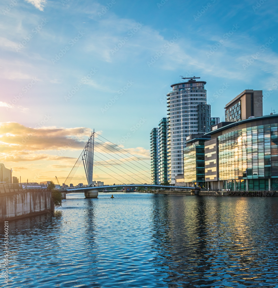 Foot bridge cross Manchester ship canal, connecting between Media City ...