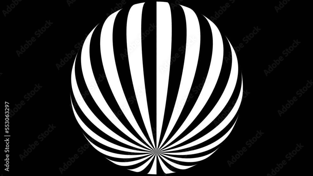 Looped black white footage with striped 3d ball rotation for design ...