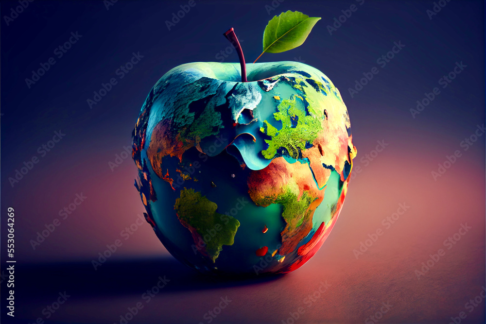 Generative AI abstract render of planet earth as an apple Stock ...