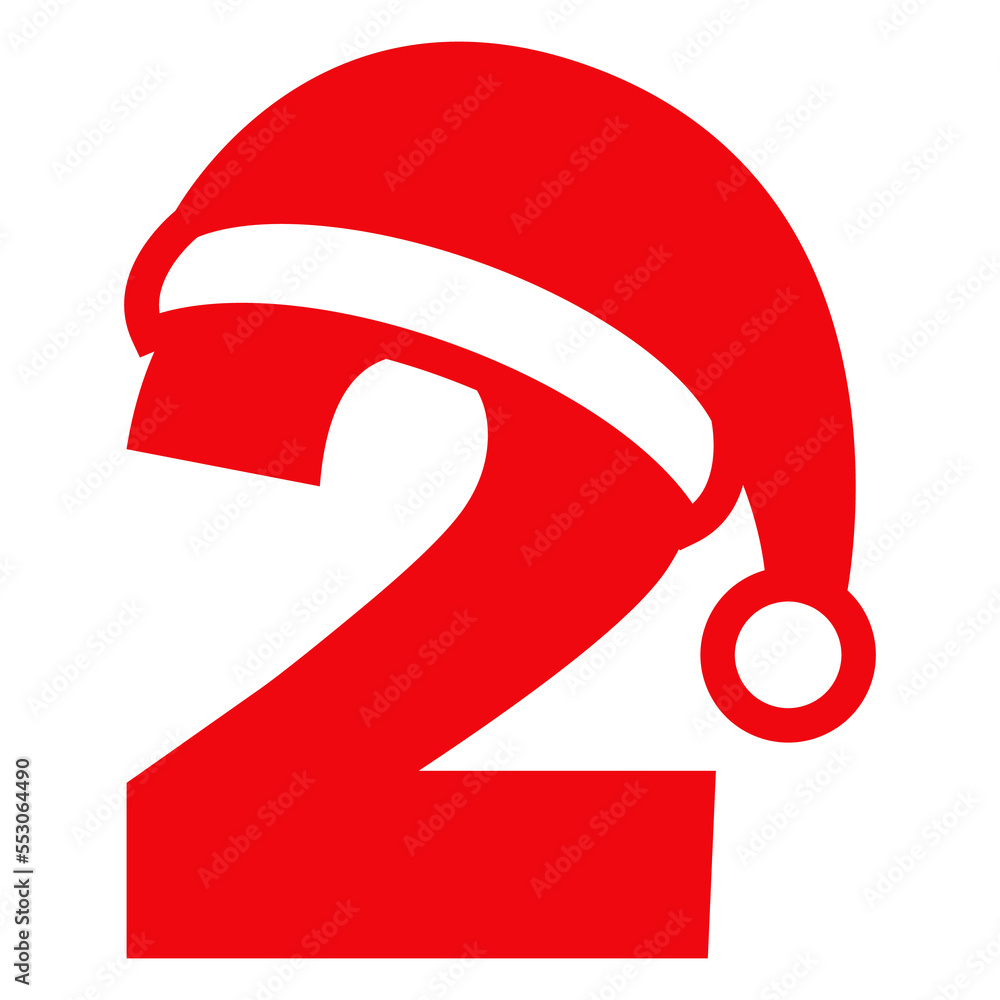 Logo aislado con cifra número 2 con silueta de gorro Papá Noel para su ...