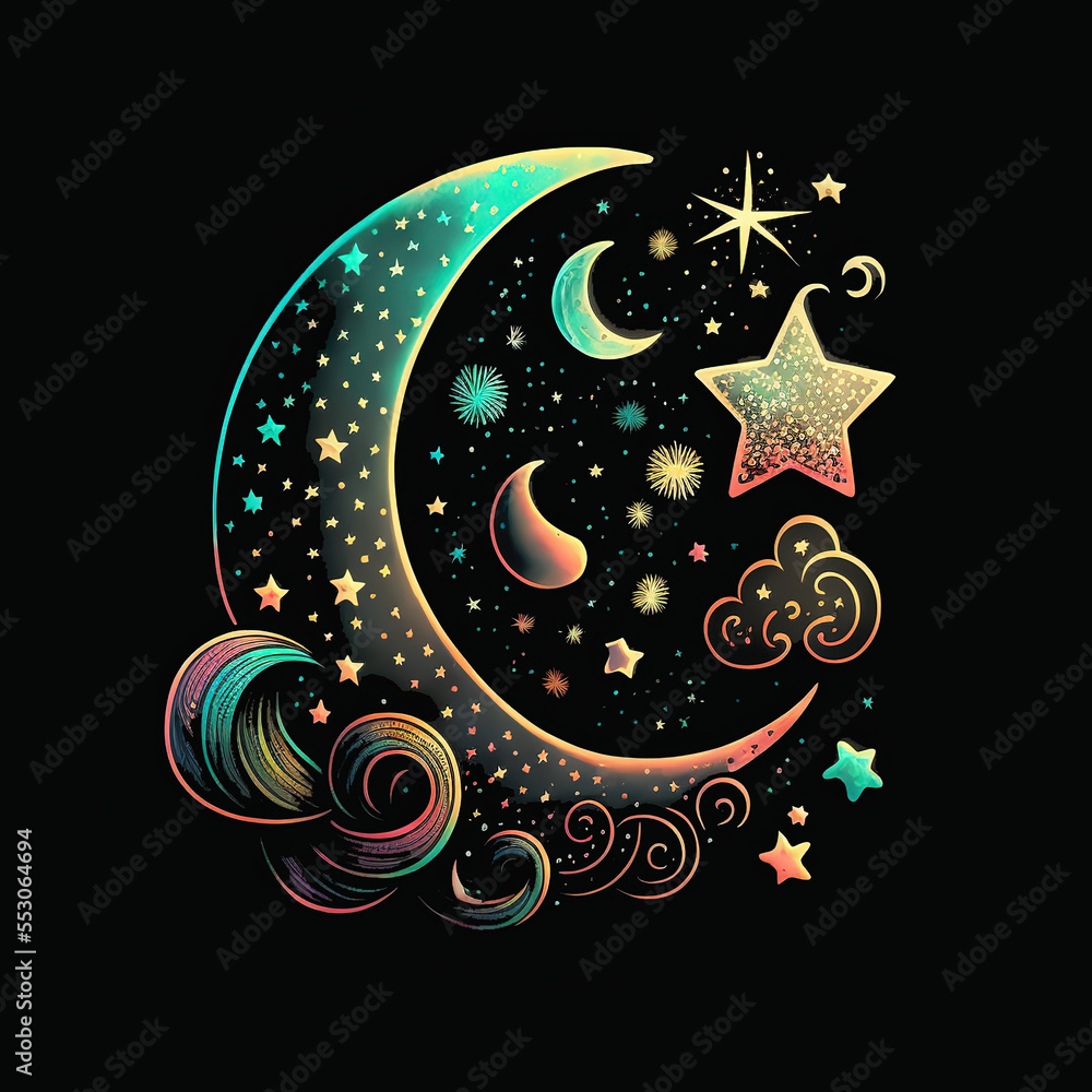 Magical Moon and Stars in Pink and Blue and Black | Midjourney Ai ...