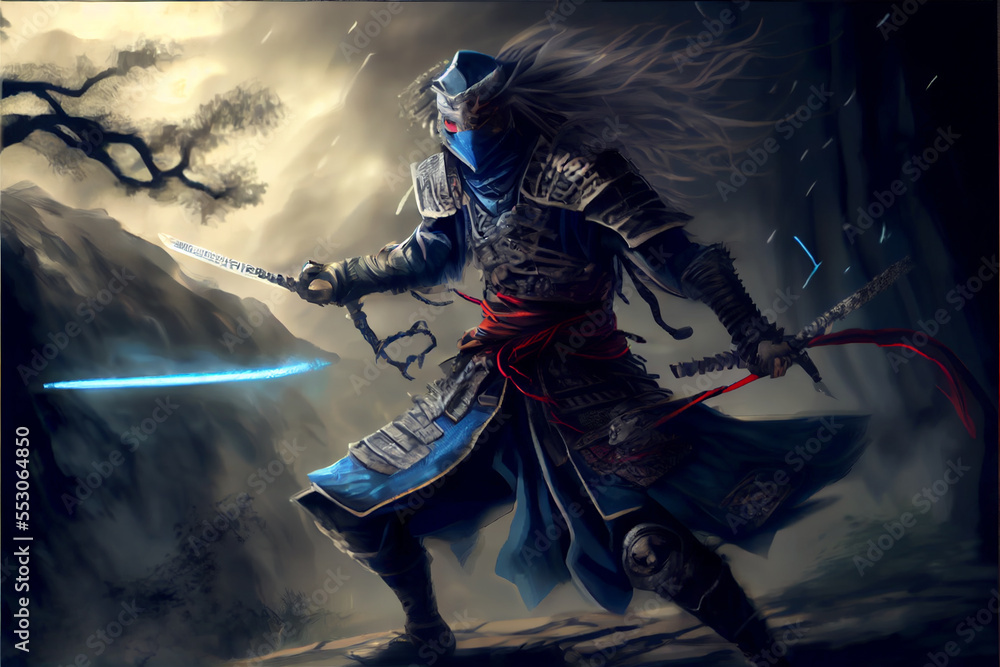 fantasy samurai warrior in battle pose Stock Illustration | Adobe Stock