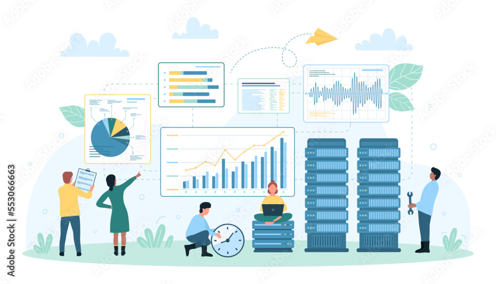 Business data analysis on dashboard, analytics vector illustration ...