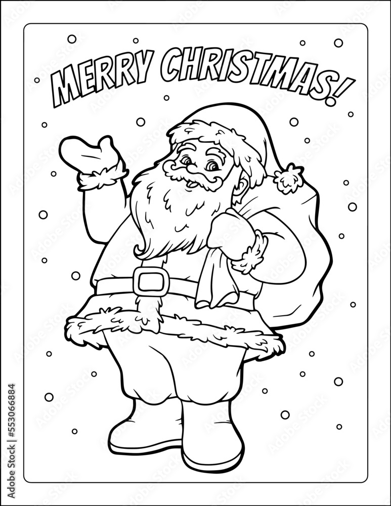 Santa Claus Coloring Page vector, Merry Christmas, New Year activity ...