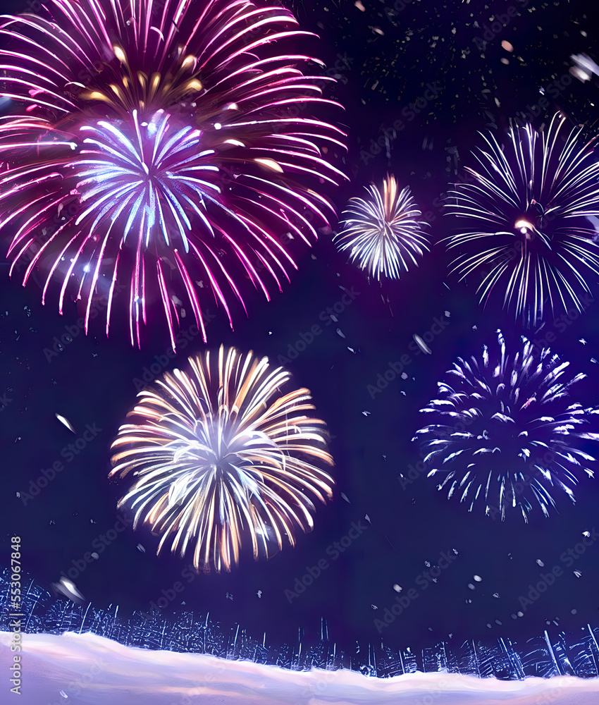 fireworks on the night sky, fireworks in cold winter night, beautiful ...