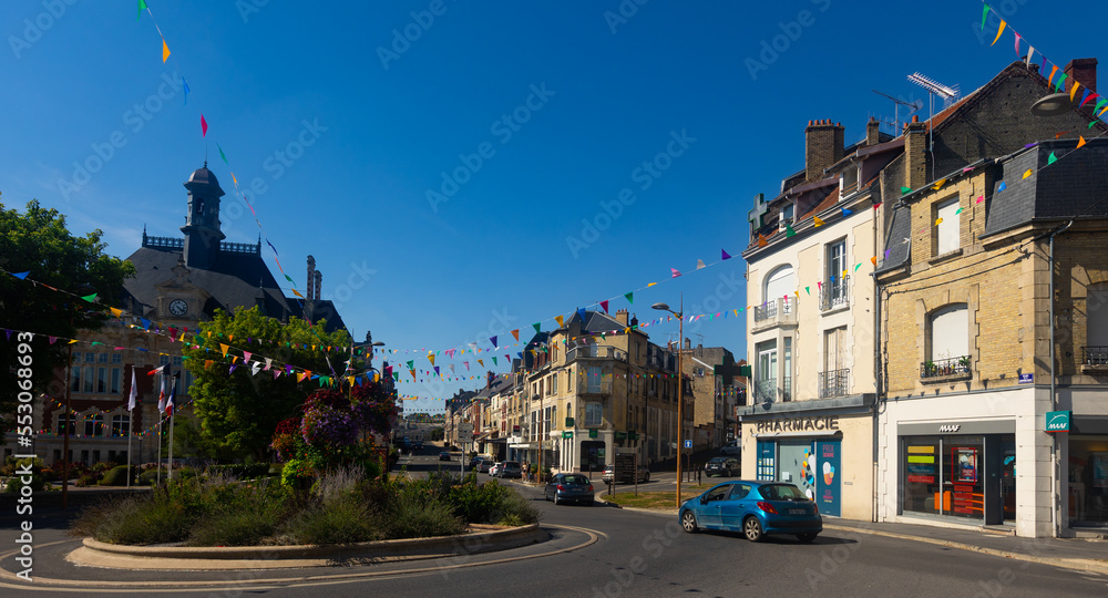 RETHEL, FRANCE - August 10, 2022: Summer cityscape of old French town ...