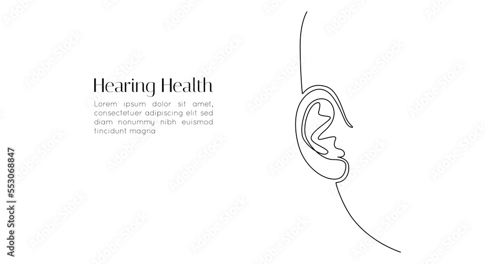 One continuous line drawing of human ear. Modern Symbol of hearing ...