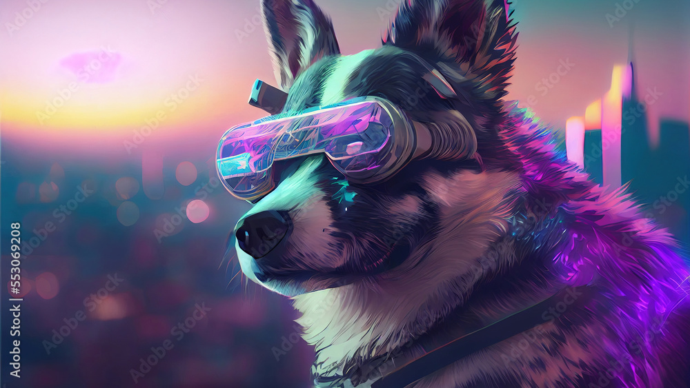 Cyberpunk Husky Dog . Beautiful digital artwork portrait of A Cyberpunk ...