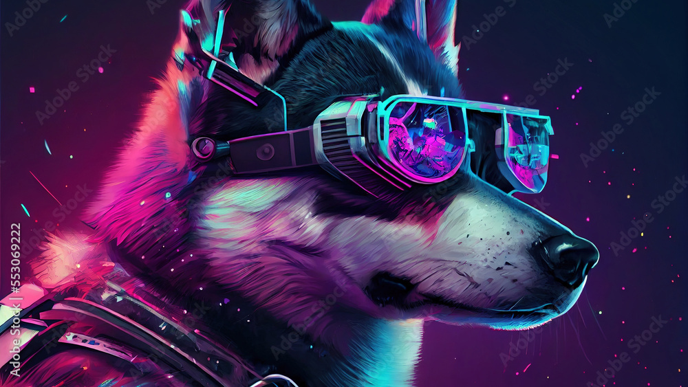 Cyberpunk Husky Dog . Beautiful digital artwork portrait of A Cyberpunk ...
