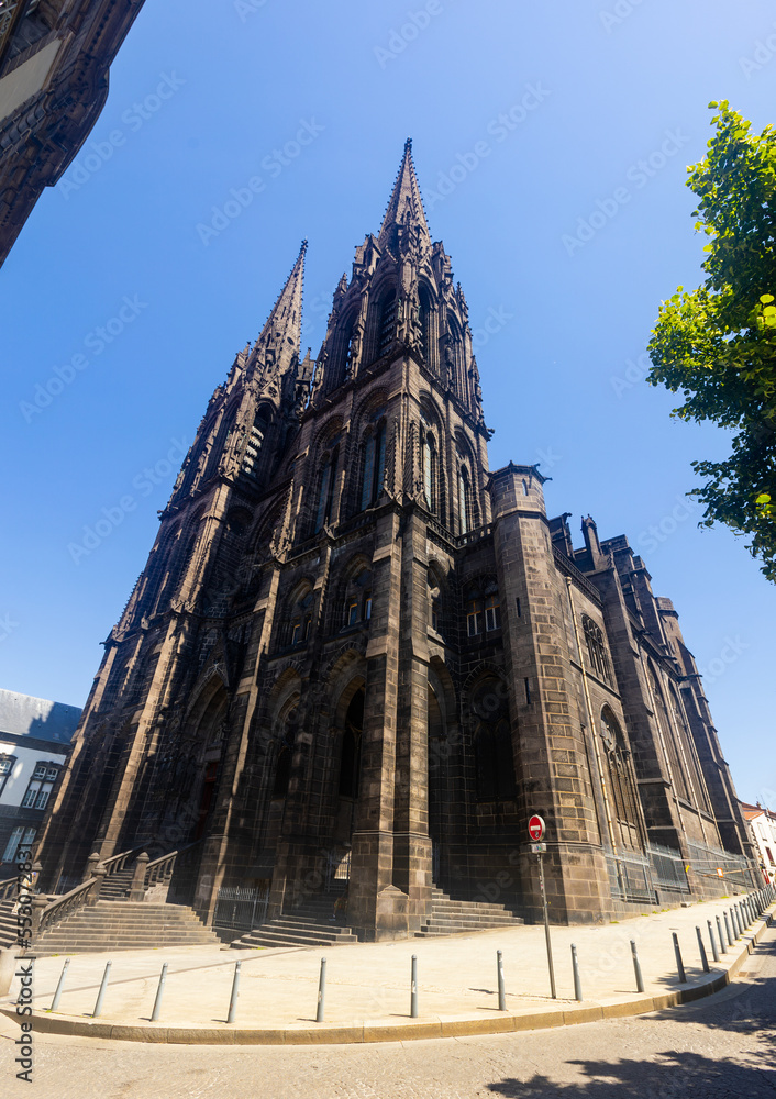 Towering over Clermont-Ferrand city gothic cathedral Notre-Dame-de-l ...