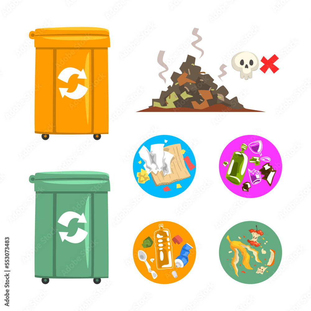 Waste Processing with Recycle Dustbin and Dump Vector Set Stock Vector ...