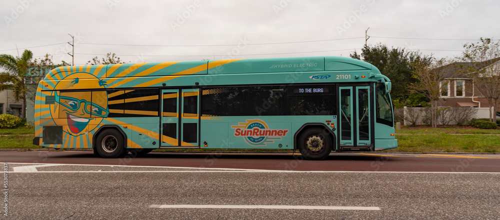 St Petersburg, Florida USA. 2022. New public passenger bus which ...