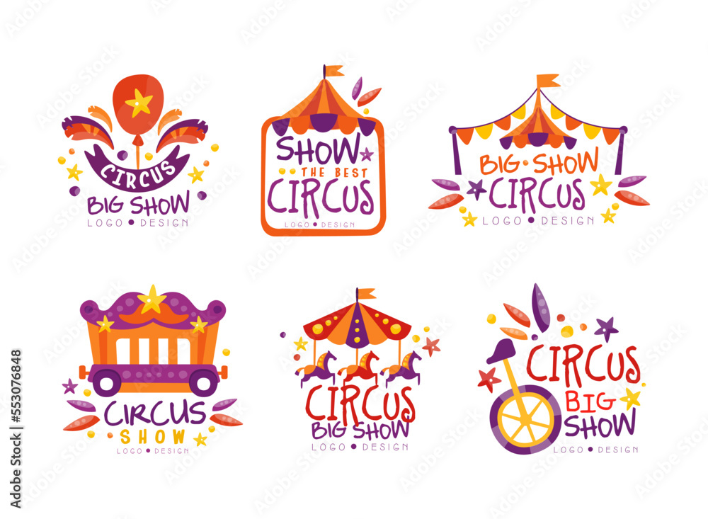 Bright Circus Logo Design with Balloon, Tent, Carousel and Monocycle ...