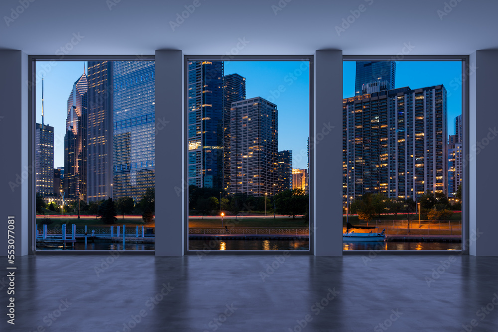 Downtown Chicago City Skyline Buildings from High Rise Window ...