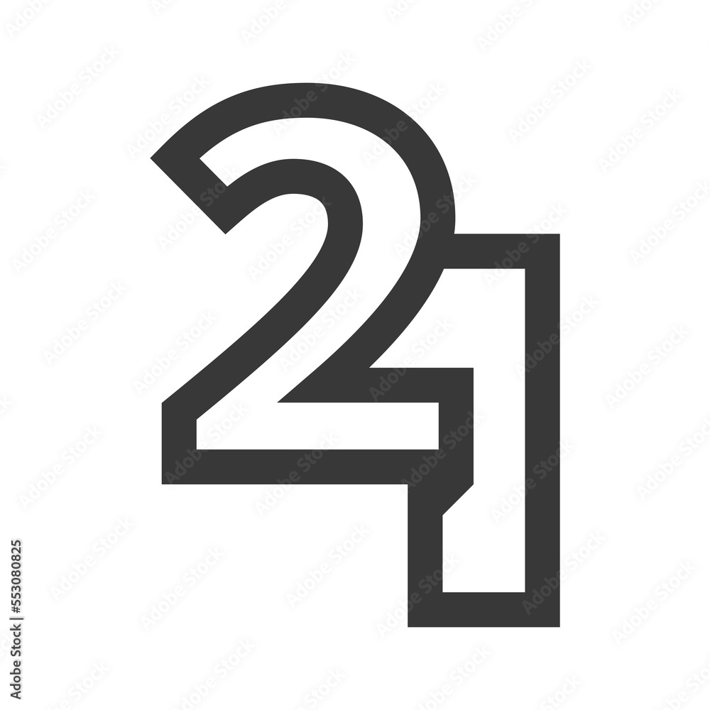Number 21 logo vector line outline design Stock Vector | Adobe Stock