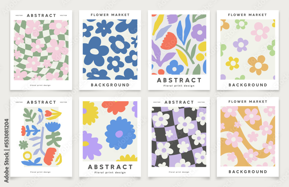 Abstract floral print illustration template set. Creative contemporary ...