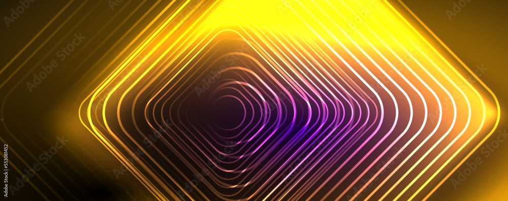 Neon glowing lines and angles, magic energy space light concept. Vector ...