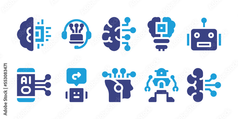 Artificial intelligence icon set. Vector illustration. Containing brain ...