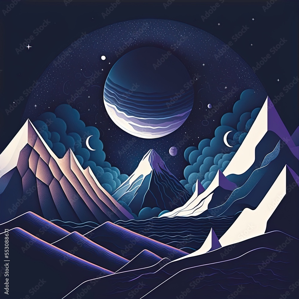 Vector graphics of a moon landscape Stock Illustration | Adobe Stock