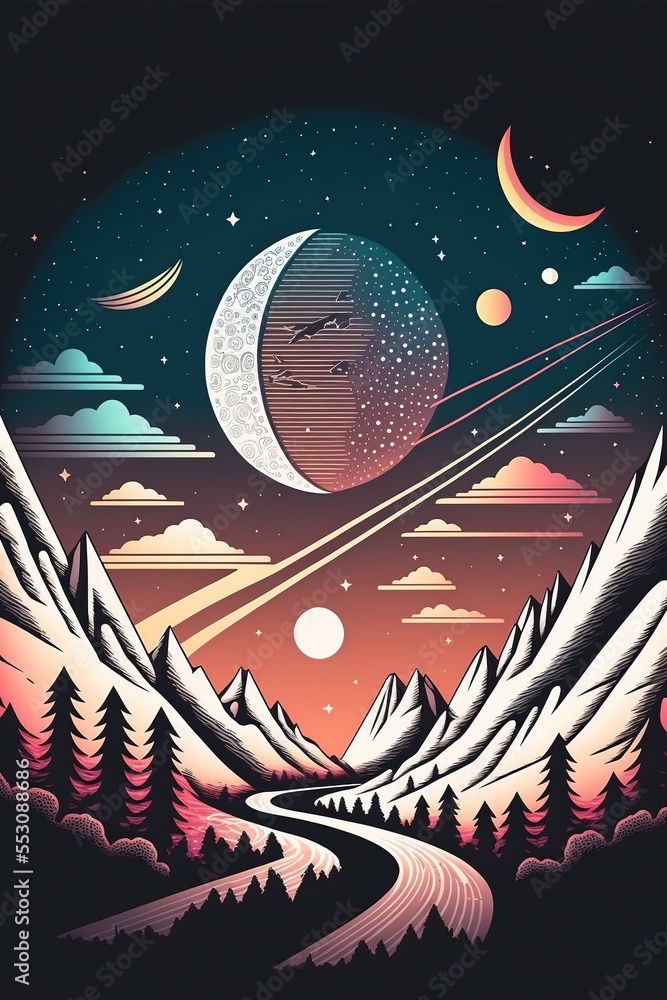 Vector graphics of a moon landscape Stock Illustration | Adobe Stock