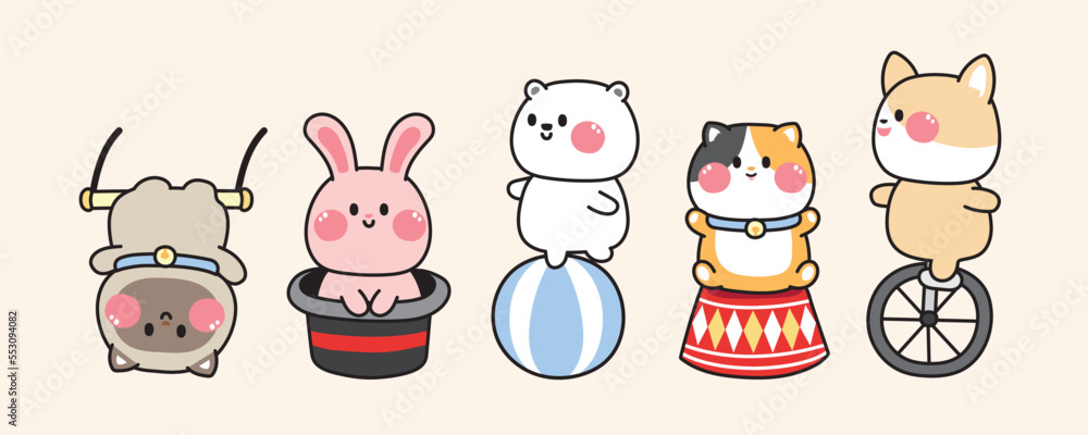 Set of cute animal in amusement park concept.Cartoon character various ...