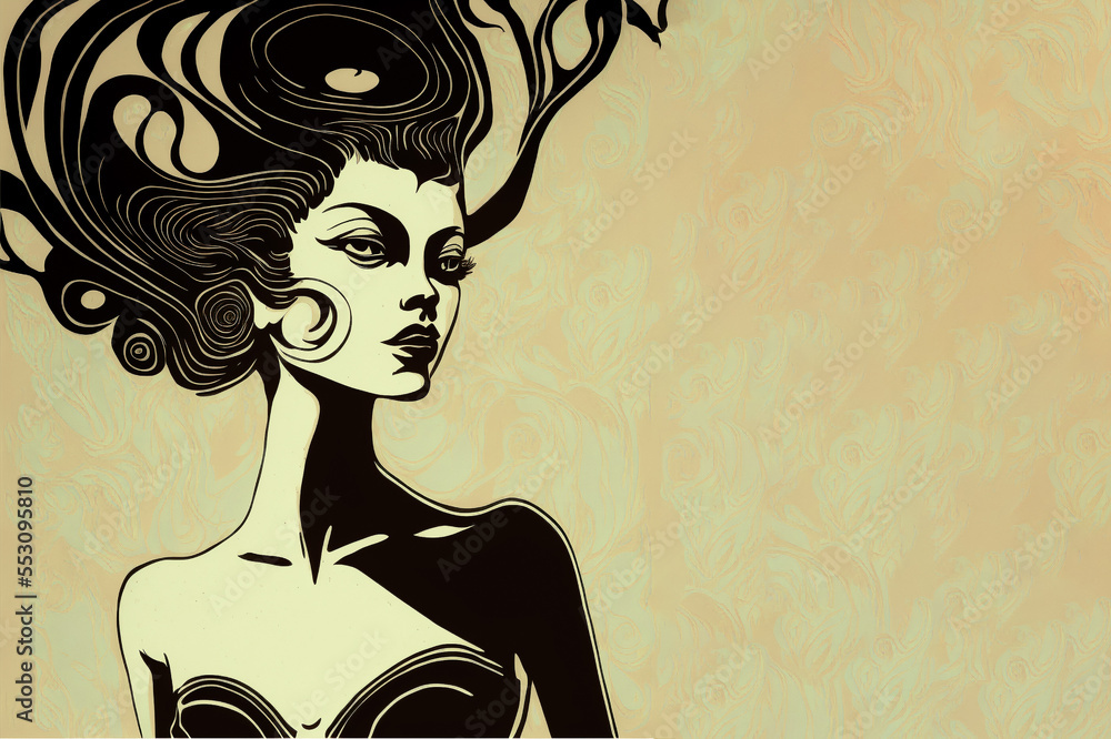 Abstract illustration of the female form. Beautiful retro woman with ...