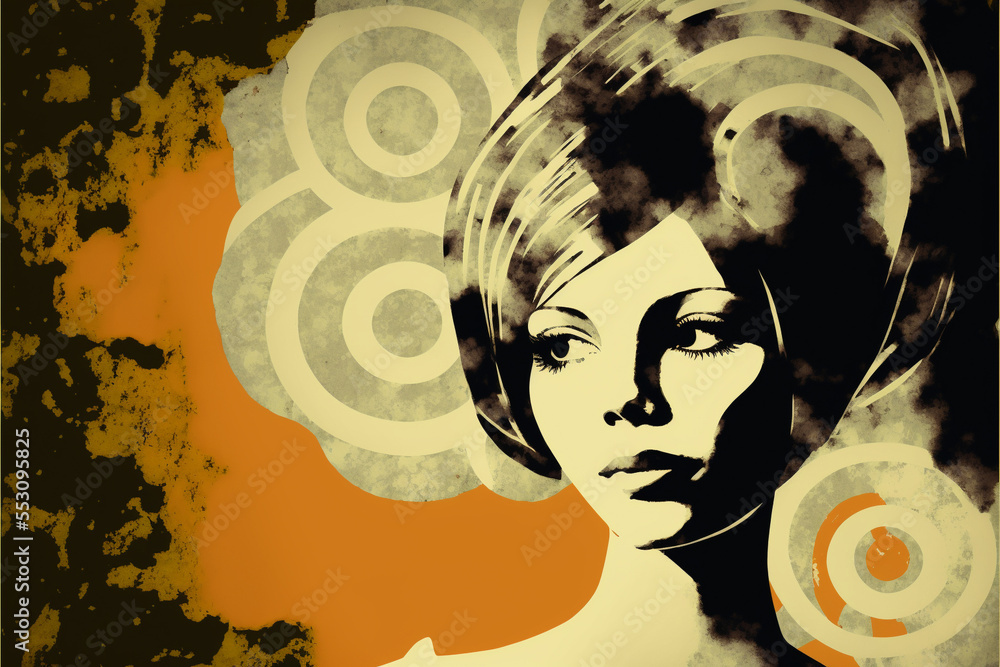 Abstract illustration of the female form. Beautiful retro woman with ...