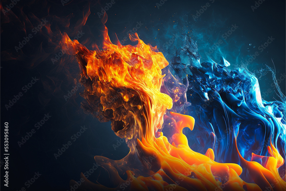 Abstract image of fire and ice meeting in violent beauty. Created with ...